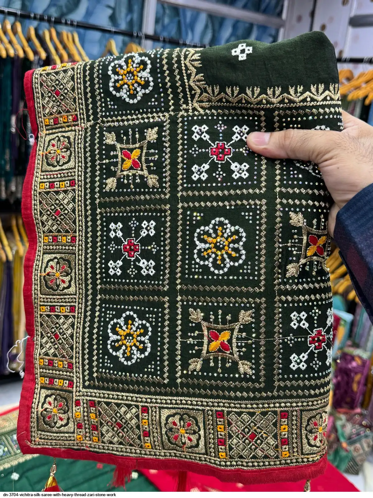 dn 3704 Vichitra Silk Saree with Thread, Zari Stone Work | Wholesale