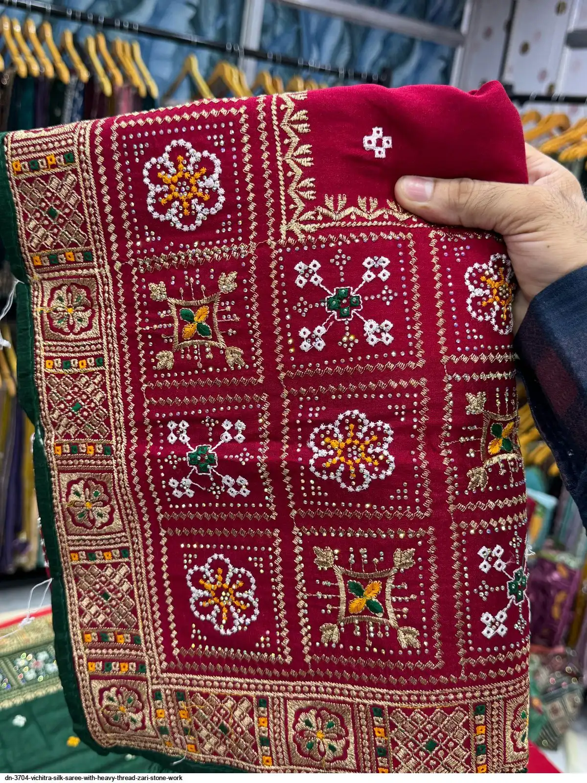 dn 3704 Vichitra Silk Saree with Thread, Zari Stone Work | Wholesale