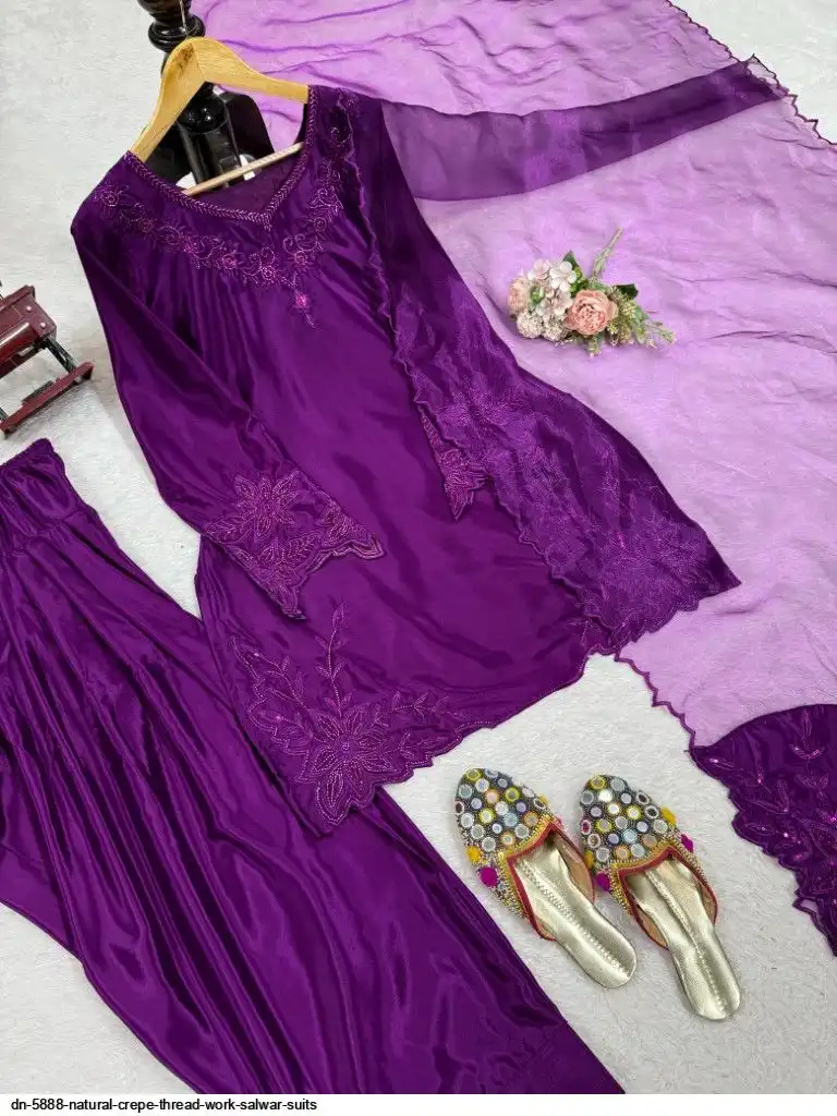 DN 5888 Natural crepe thread WORK SALWAR SUITS