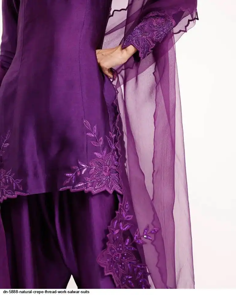 DN 5888 Natural crepe thread WORK SALWAR SUITS