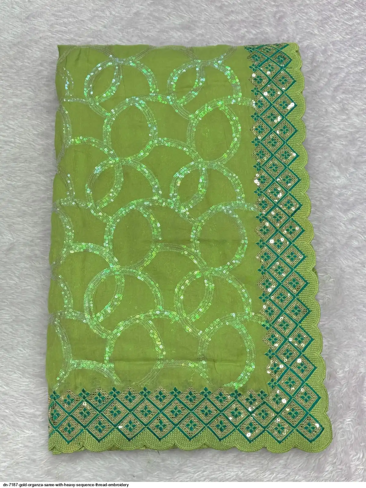 Gold Organza Saree with Sequins Thread Work | Wholesale