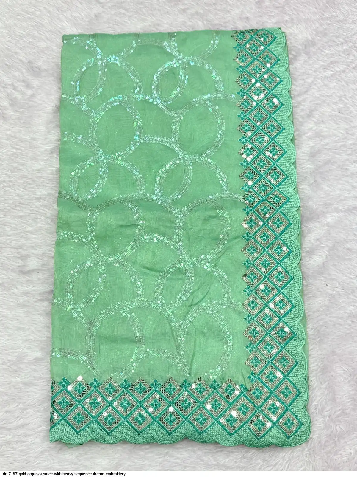 Gold Organza Saree with Sequins Thread Work | Wholesale