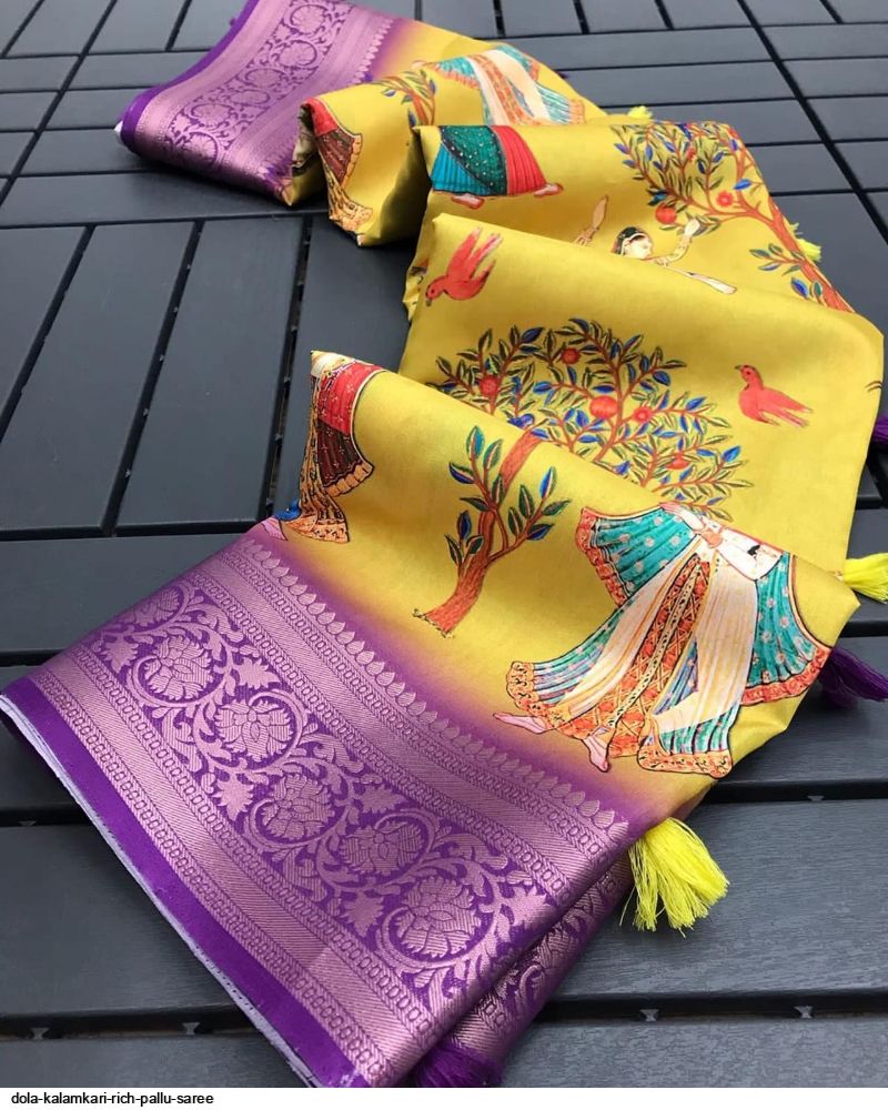 Dola kalamkari rich pallu Saree