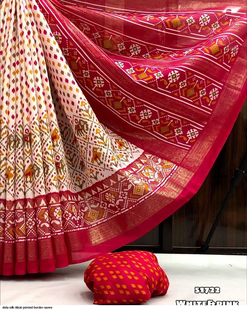 Dola silk ikkat printed border SAREE