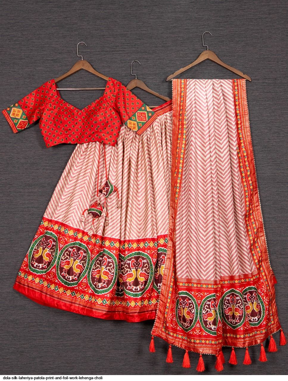 Dola Silk Laheriya Patola Print and Foil Work lehenga choli