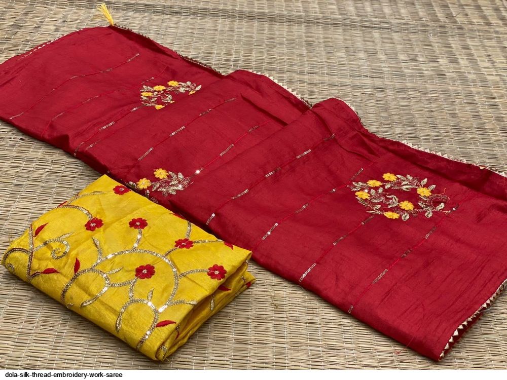 DOLA SILK THREAD EMBROIDERY WORK SAREE