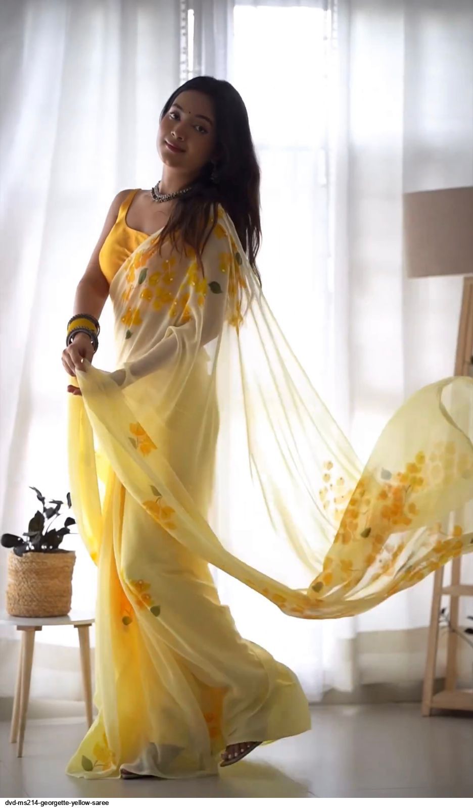 DVD MS214 GEORGETTE YELLOW SAREE
