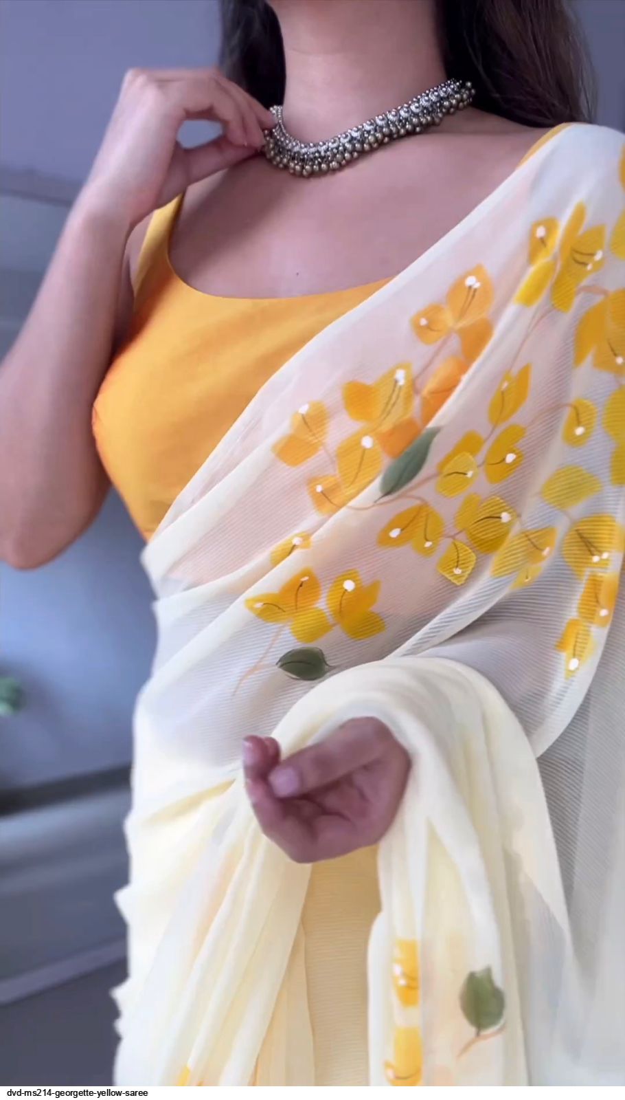 DVD MS214 GEORGETTE YELLOW SAREE