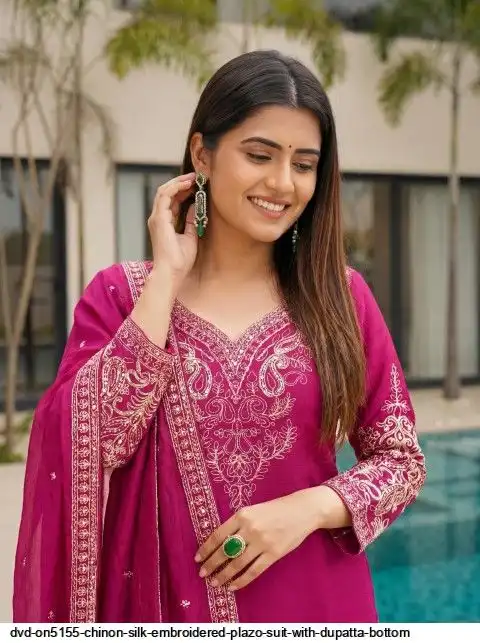 DVD ON5155 Chinon Silk Embroidered plazo Suit with Dupatta Bottom