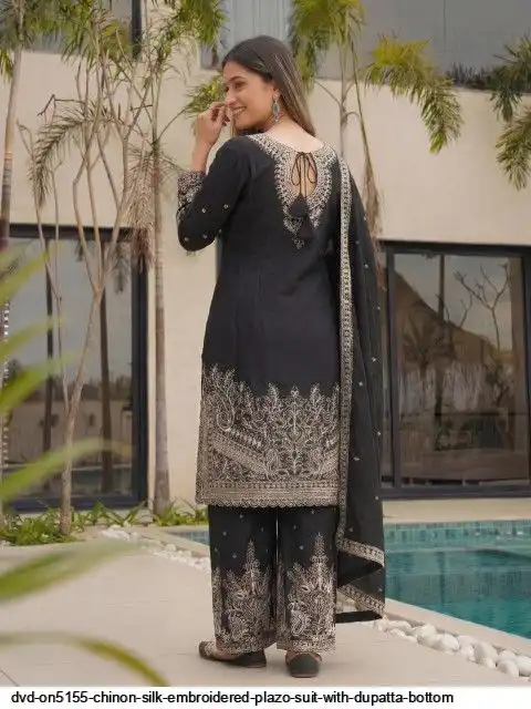 DVD ON5155 Chinon Silk Embroidered plazo Suit with Dupatta Bottom