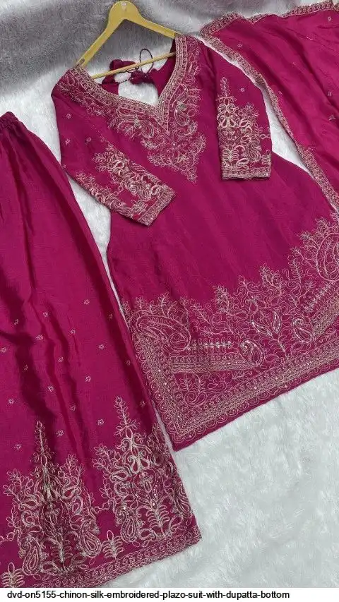 DVD ON5155 Chinon Silk Embroidered plazo Suit with Dupatta Bottom