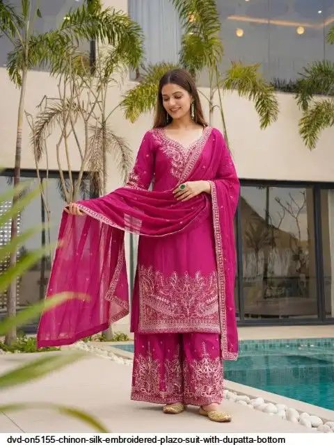 DVD ON5155 Chinon Silk Embroidered plazo Suit with Dupatta Bottom