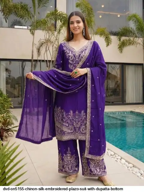 DVD ON5155 Chinon Silk Embroidered plazo Suit with Dupatta Bottom
