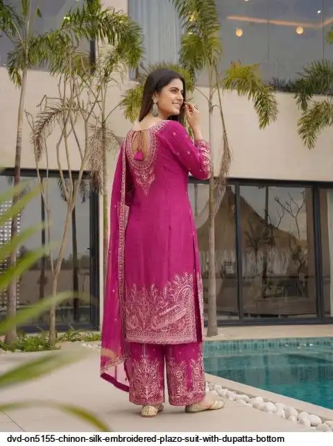 DVD ON5155 Chinon Silk Embroidered plazo Suit with Dupatta Bottom