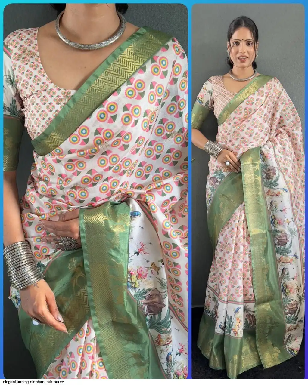 elegant LINNING ELEPHANT Silk saree