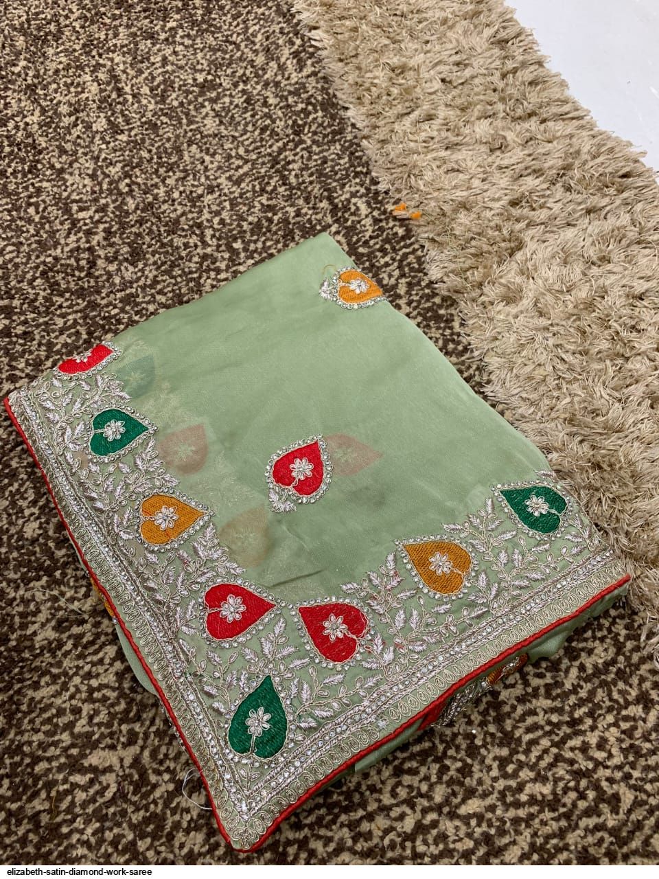 ELIZABETH SATIN DIAMOND WORK SAREE