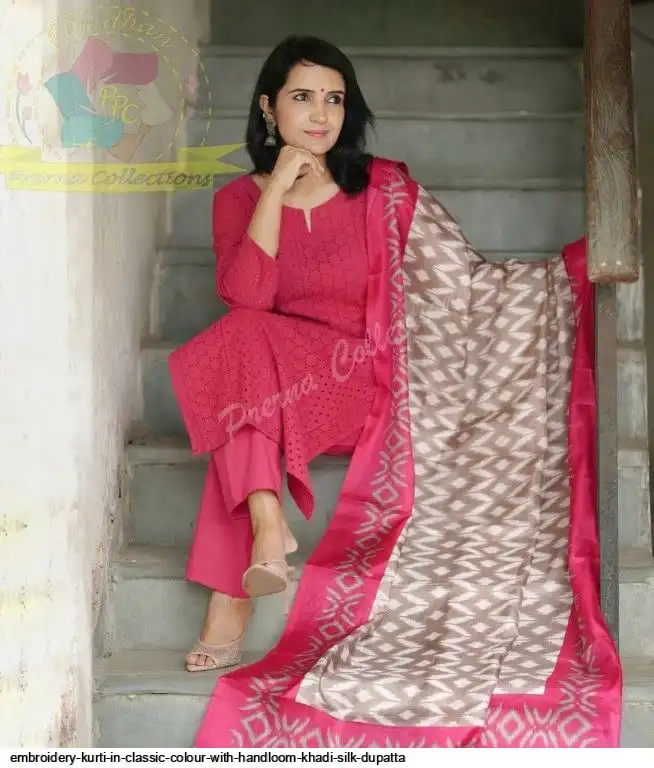 EMBROIDERY KURTI IN CLASSIC COLOUR WITH HANDLOOM KHADI SILK DUPATTA