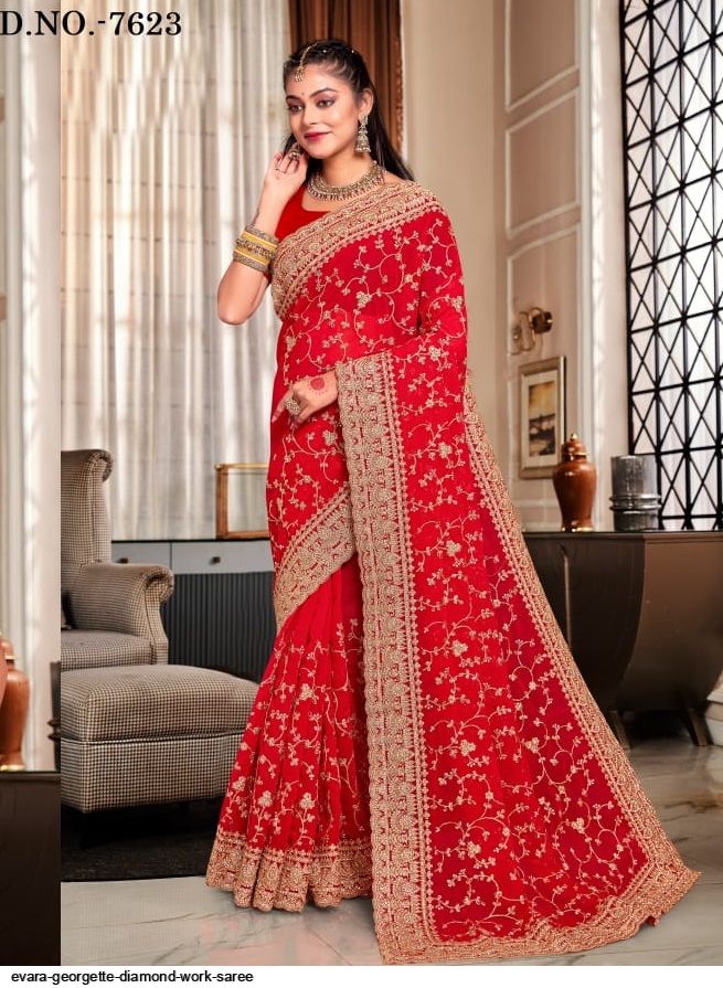 EVARA GEORGETTE DIAMOND WORK SAREE