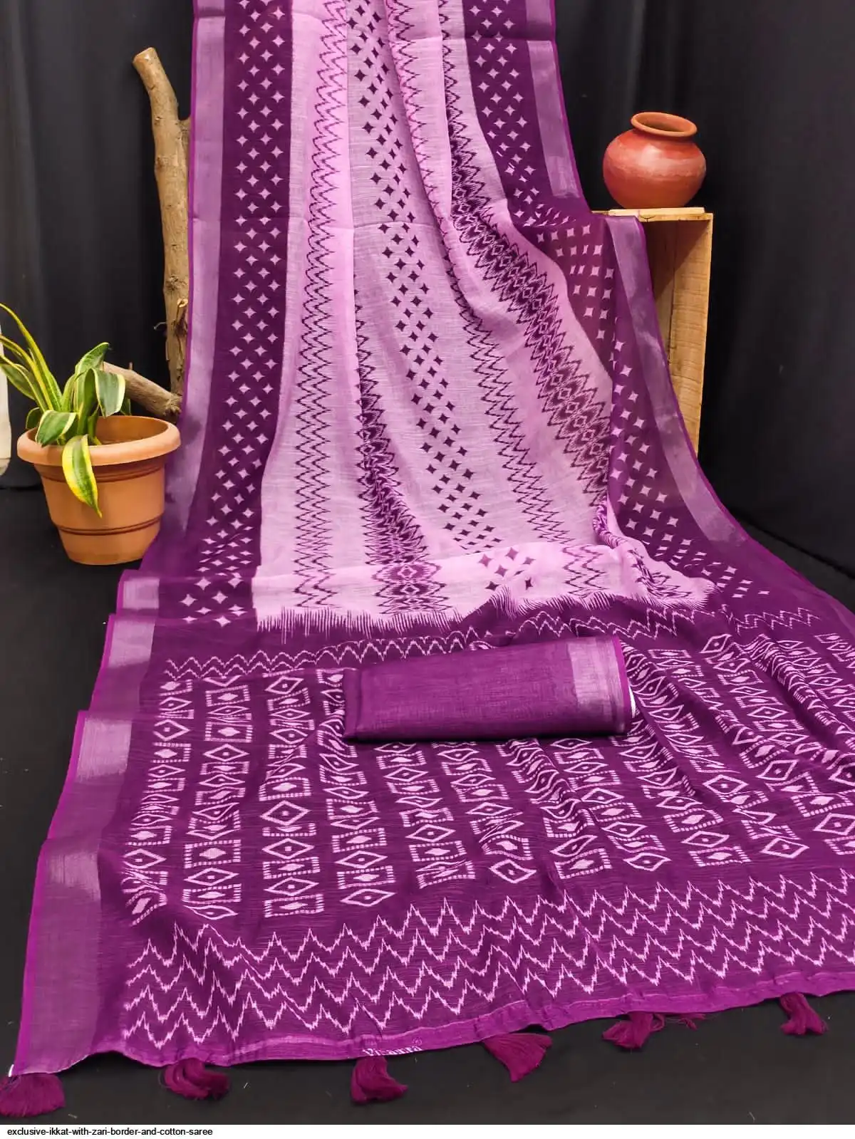 Exclusive Ikkat With Zari Border and cotton SAREE