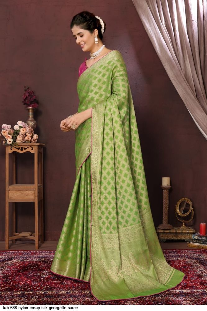 Fab 688 NYLON CREAP SILK GEORGETTE SAREE