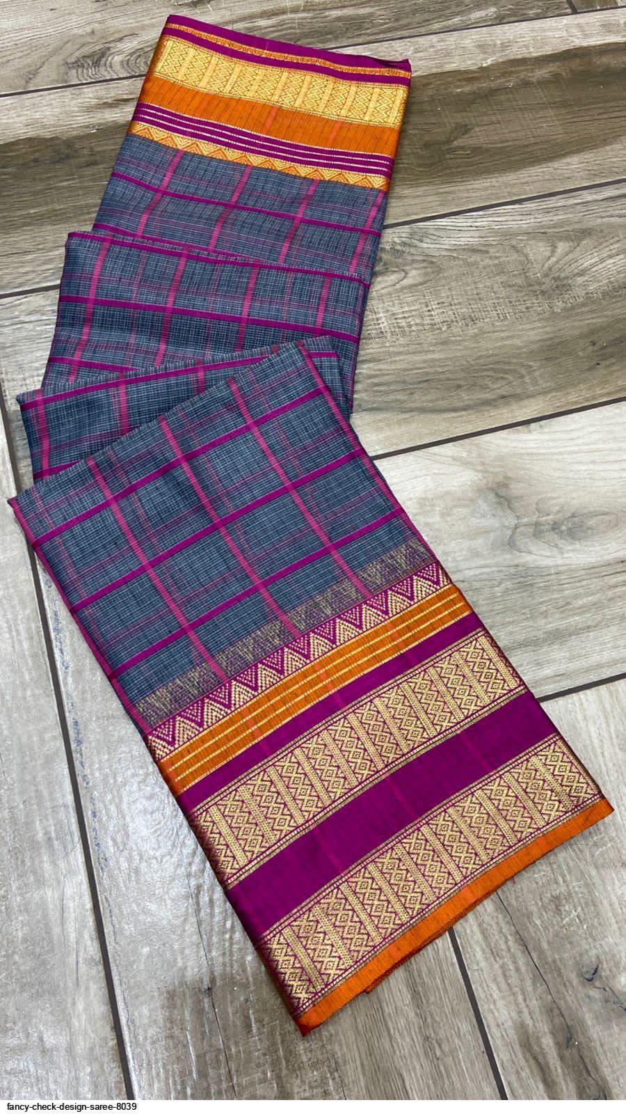 FANCY CHECK DESIGN SAREE 8039