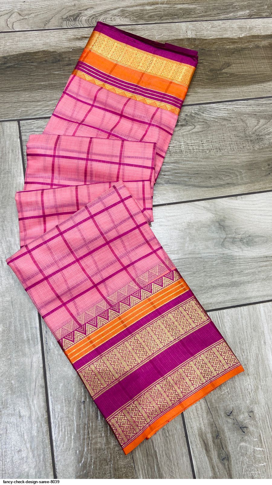 FANCY CHECK DESIGN SAREE 8039