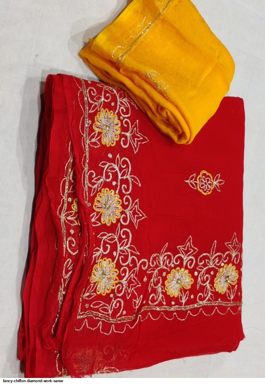FANCY CHIFFON DIAMOND WORK SAREE