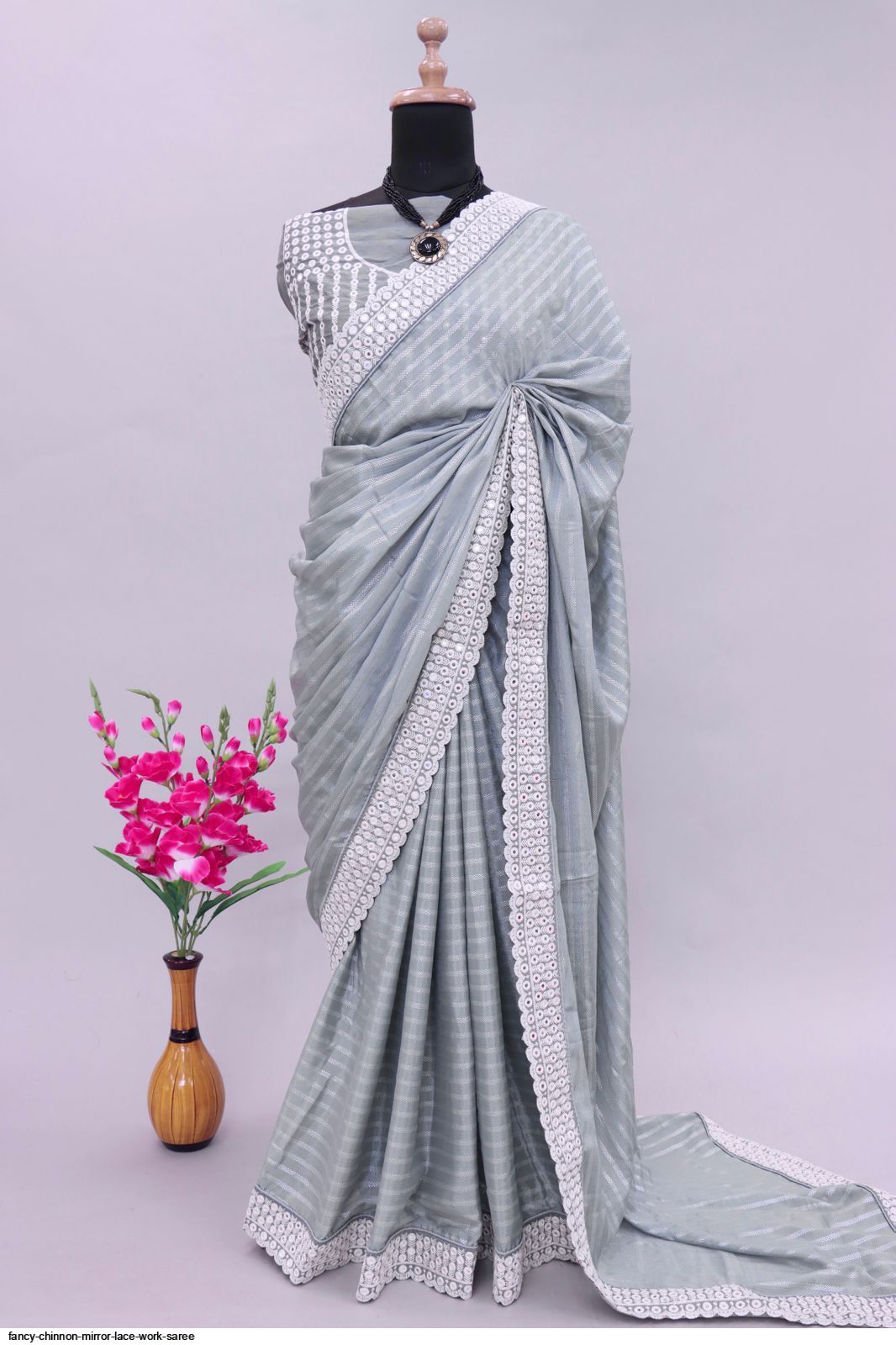 FANCY CHINNON MIRROR LACE WORK SAREE FANCY CHINNON MIRROR LACE WORK SAREE