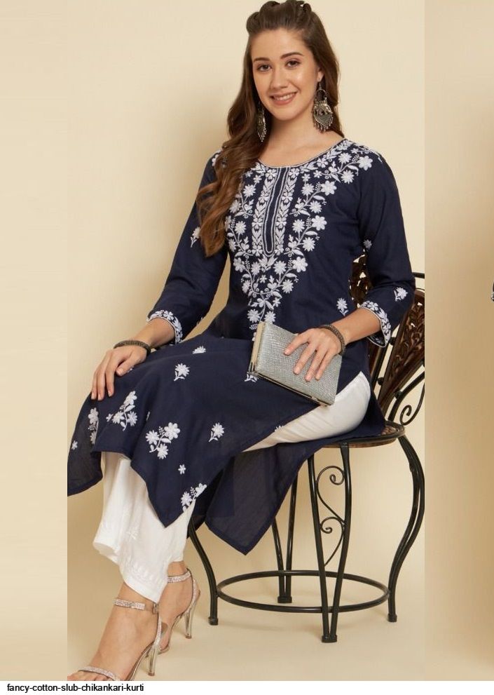 FANCY COTTON SLUB CHIKANKARI KURTI