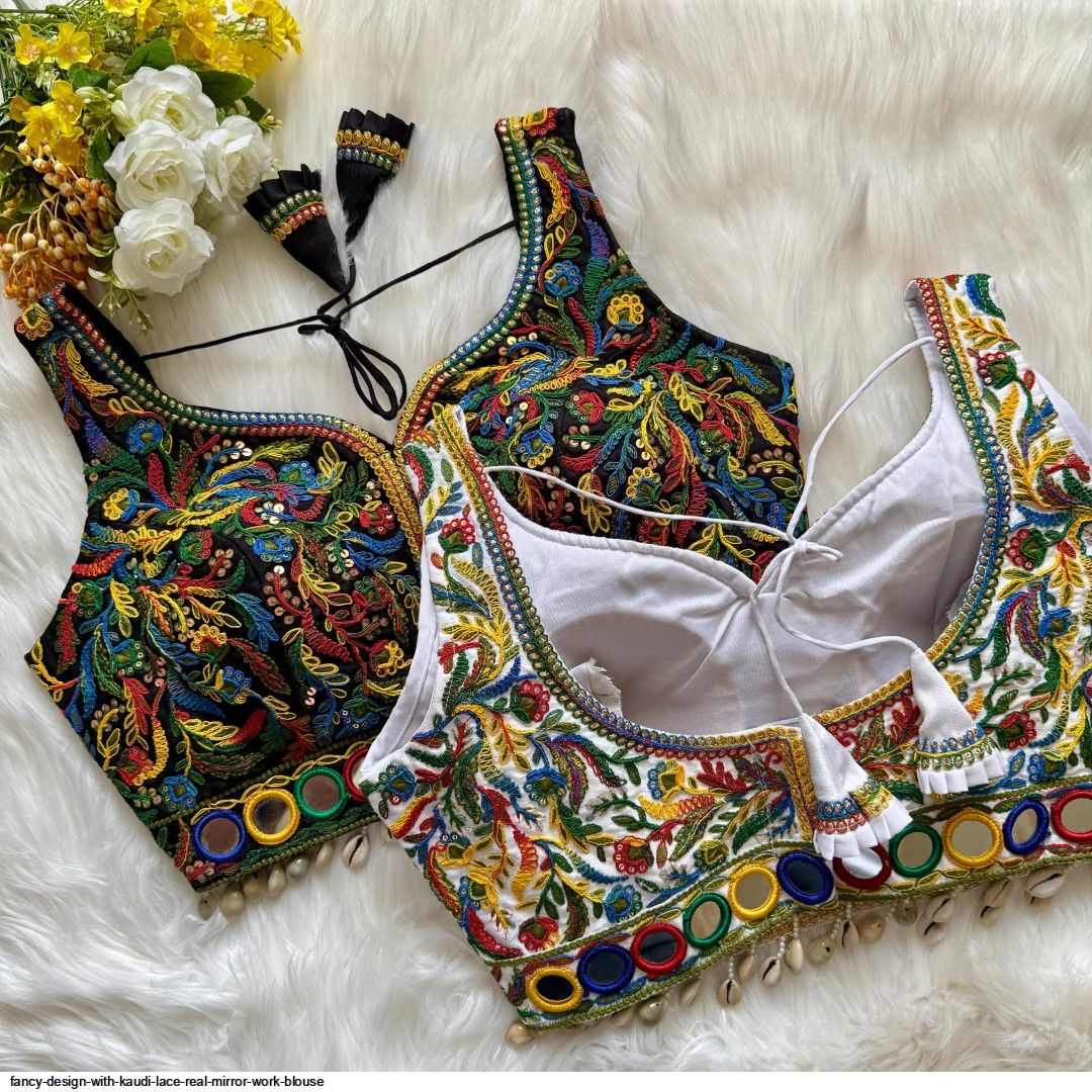 Fancy Design With Kaudi Lace Real Mirror Work blouse