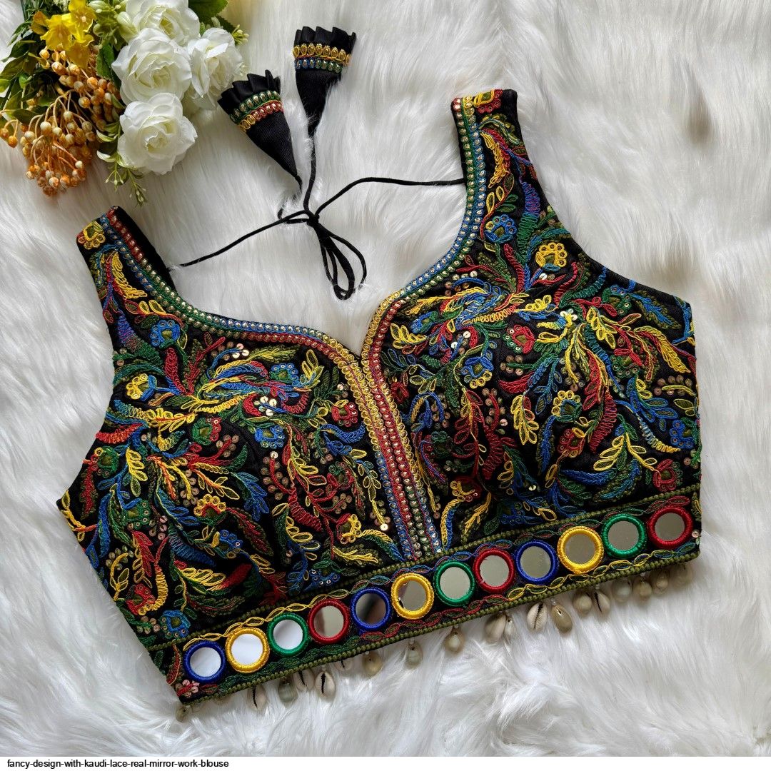 Fancy Design With Kaudi Lace Real Mirror Work blouse