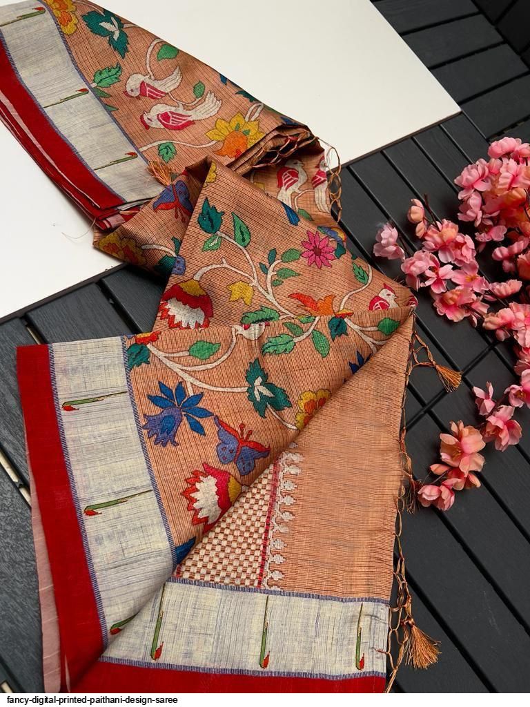 fancy digital printed Paithani design saree