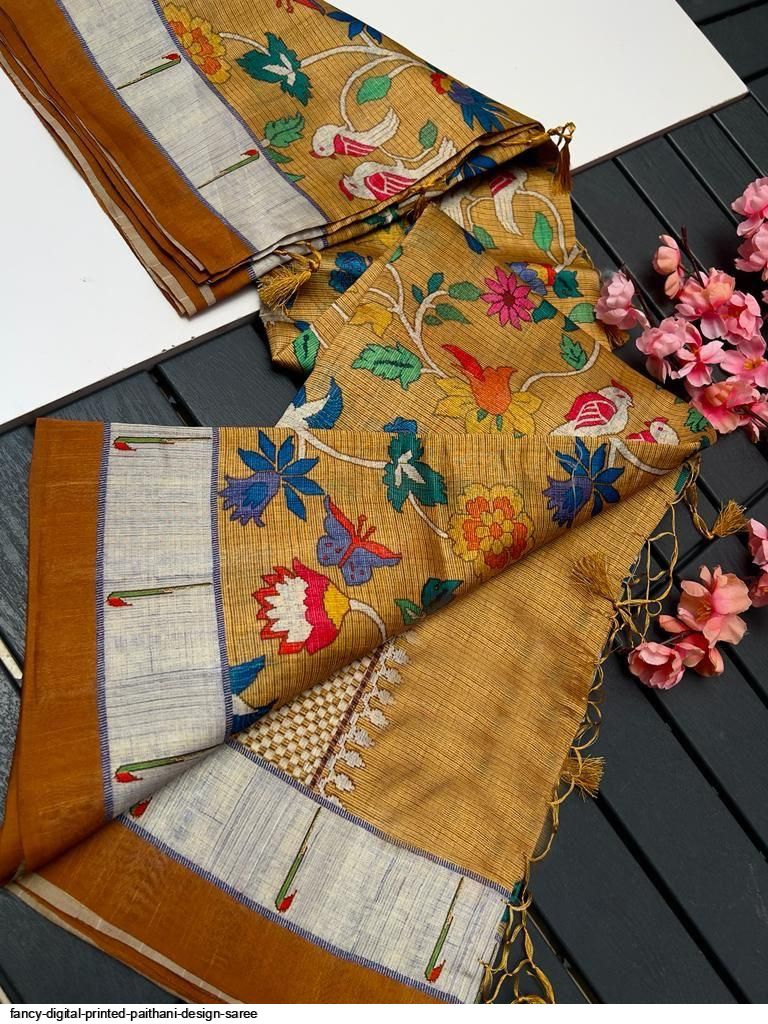 fancy digital printed Paithani design saree