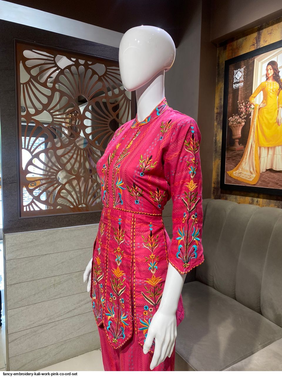 FANCY EMBROIDERY KALI WORK PINK CO ORD SET