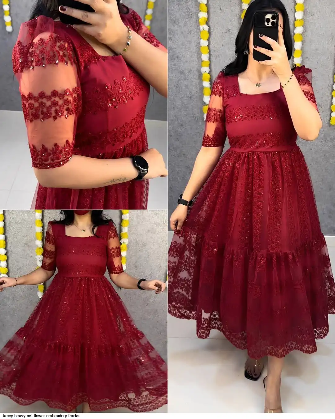 FANCY heavy net flower embroidery frocks