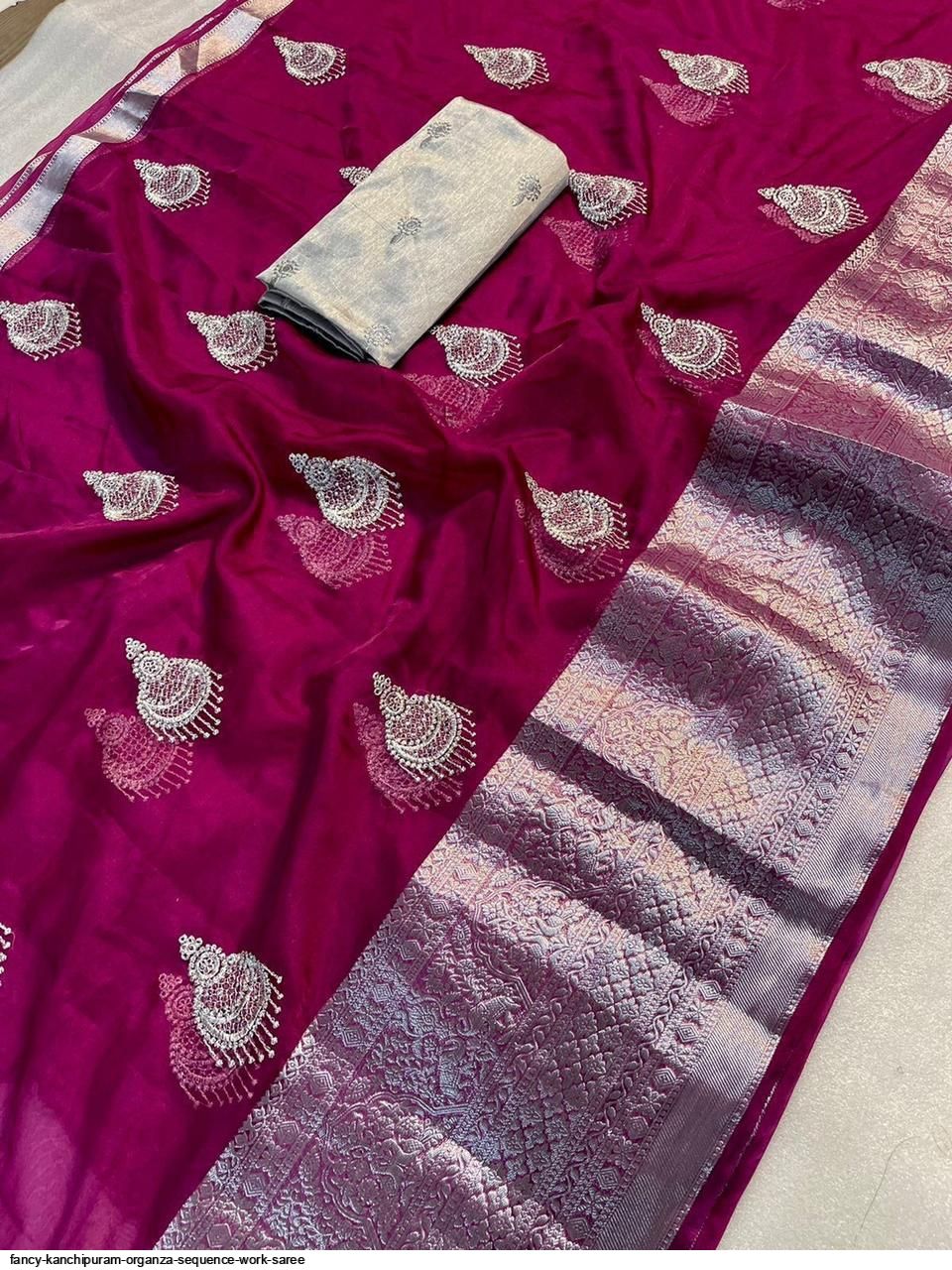 FANCY KANCHIPURAM ORGANZA SEQUENCE WORK SAREE