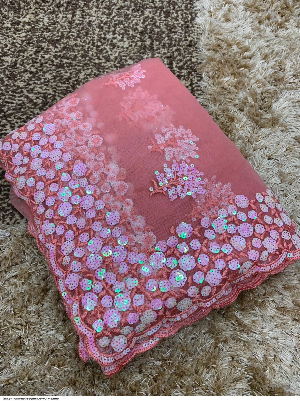 FANCY MONO NET SEQUENCE WORK SAREE