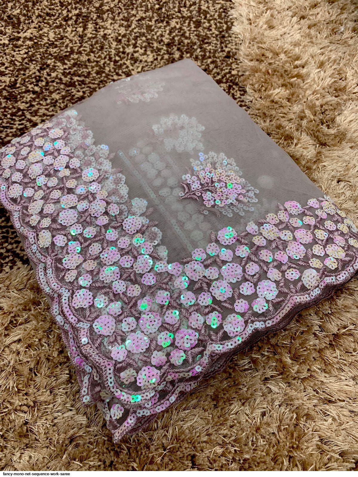 FANCY MONO NET SEQUENCE WORK SAREE