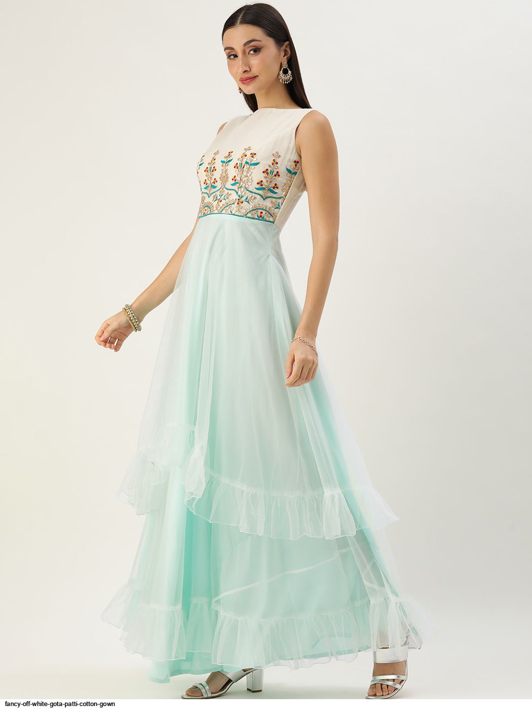 FANCY Off White Gota Patti Cotton Gown