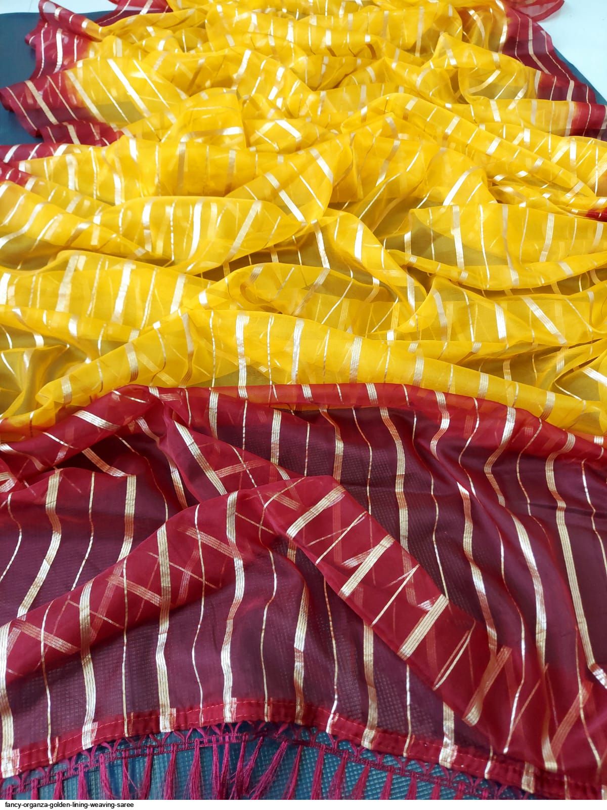 FANCY ORGANZA GOLDEN LINING WEAVING SAREE