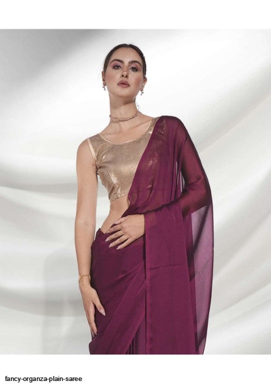 FANCY ORGANZA PLAIN SAREE