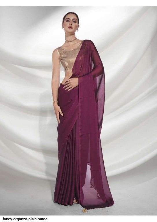 FANCY ORGANZA PLAIN SAREE
