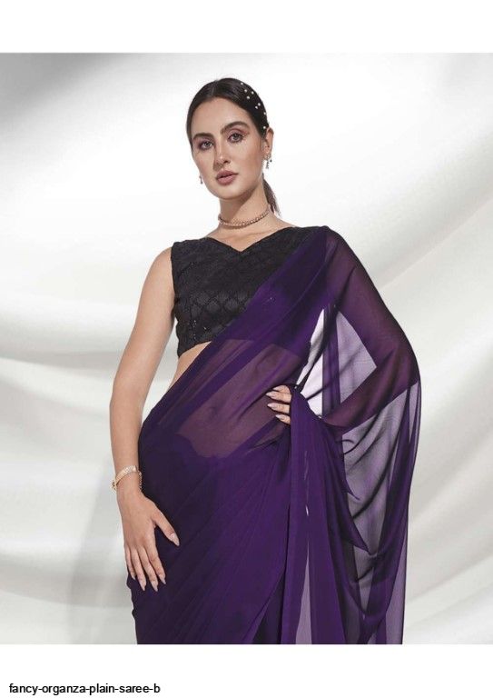 FANCY ORGANZA PLAIN SAREE