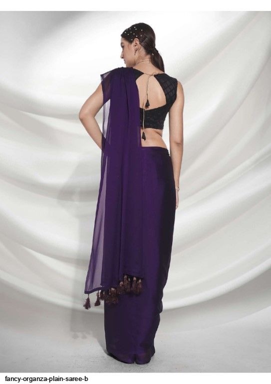 FANCY ORGANZA PLAIN SAREE