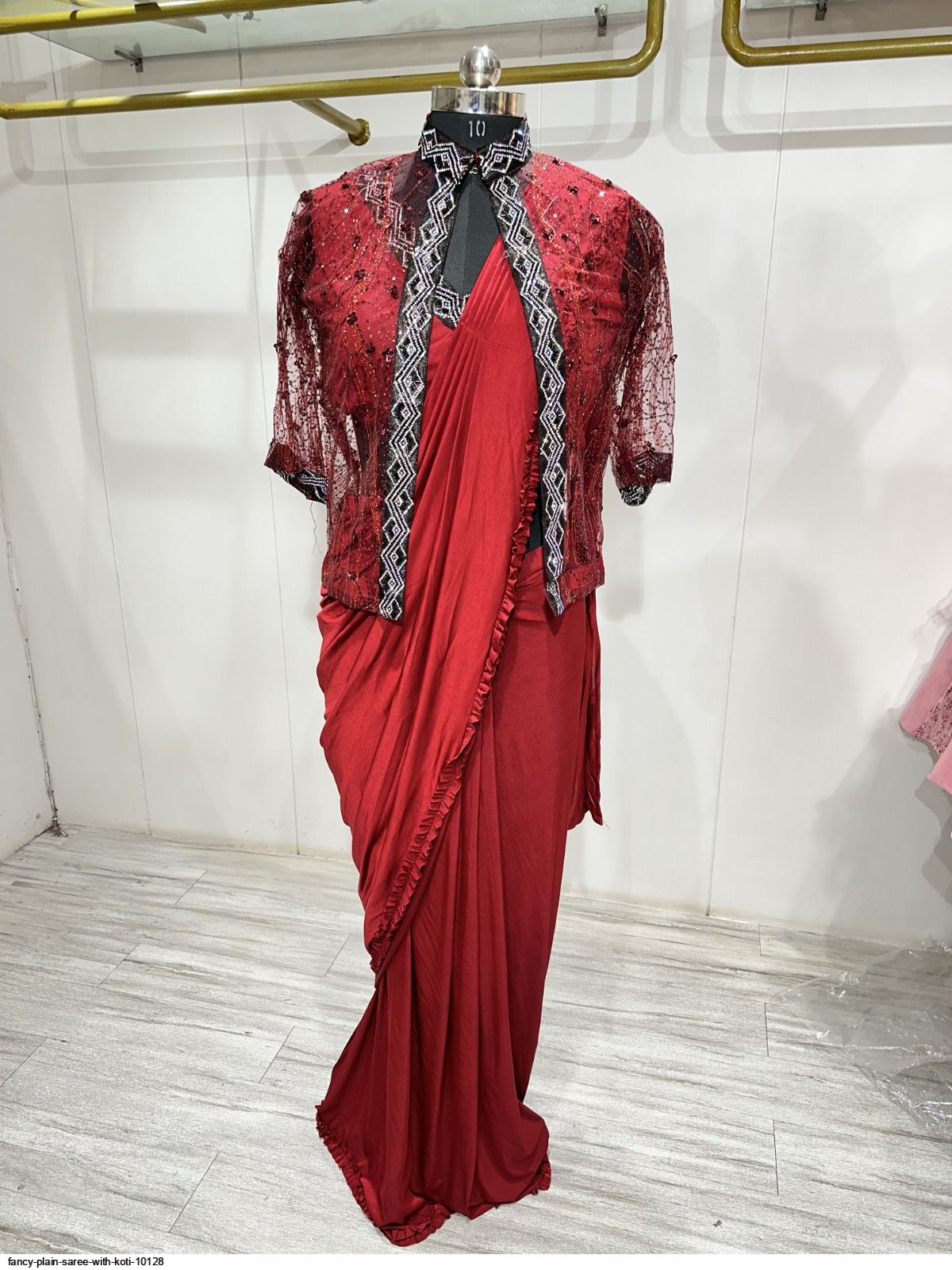 FANCY PLAIN SAREE WITH KOTI 10128