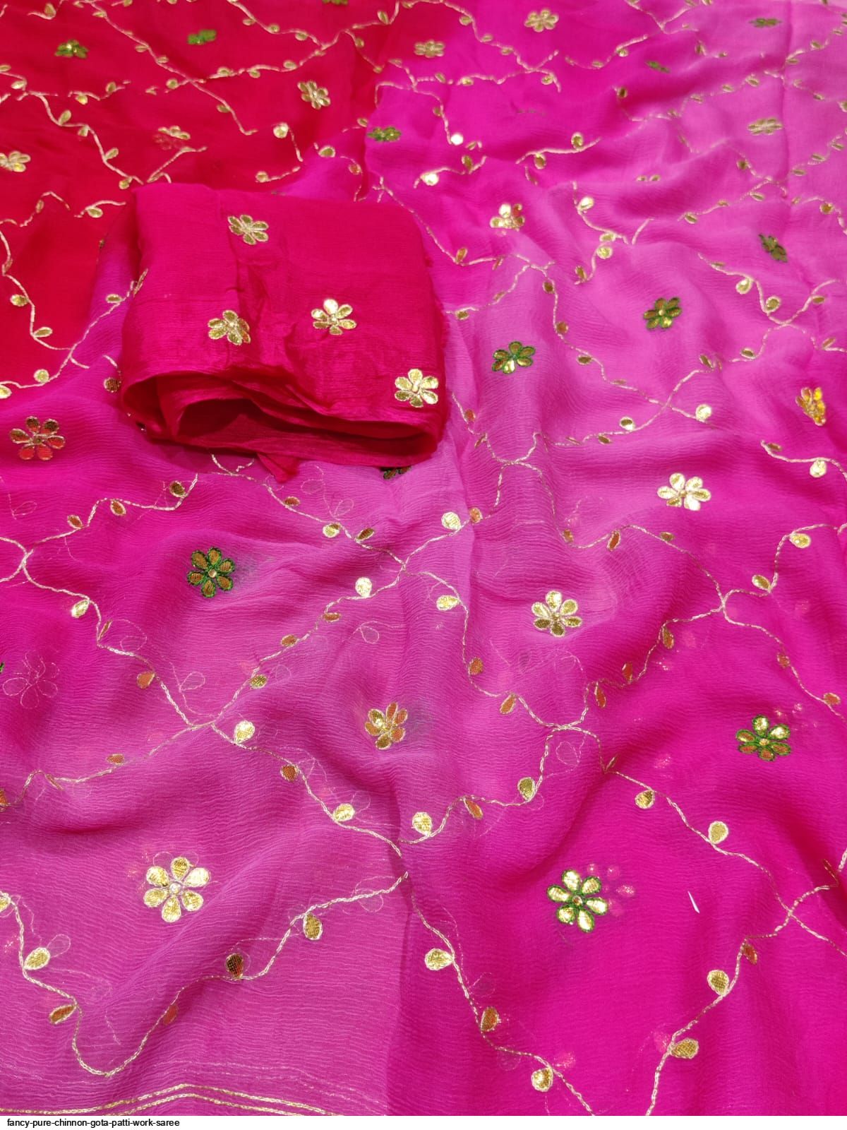 FANCY PURE CHINNON GOTA PATTI WORK SAREE