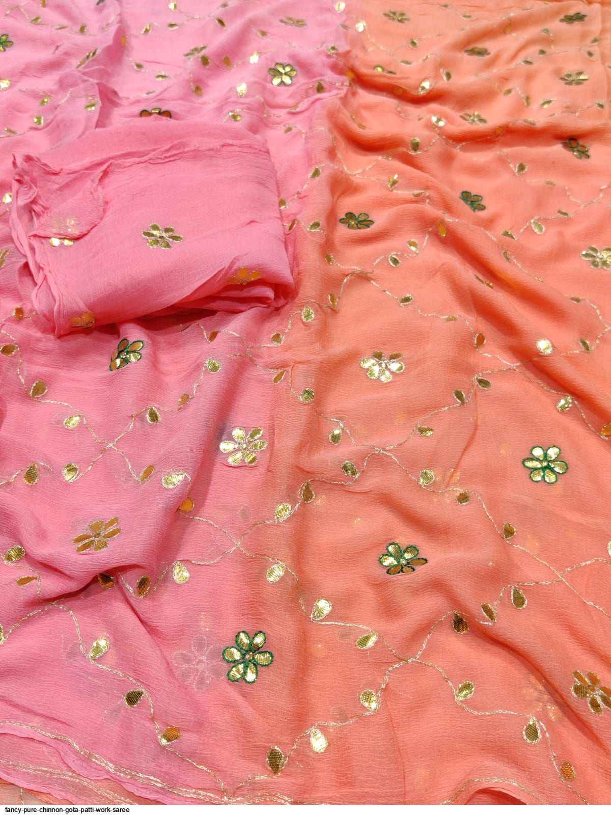 FANCY PURE CHINNON GOTA PATTI WORK SAREE