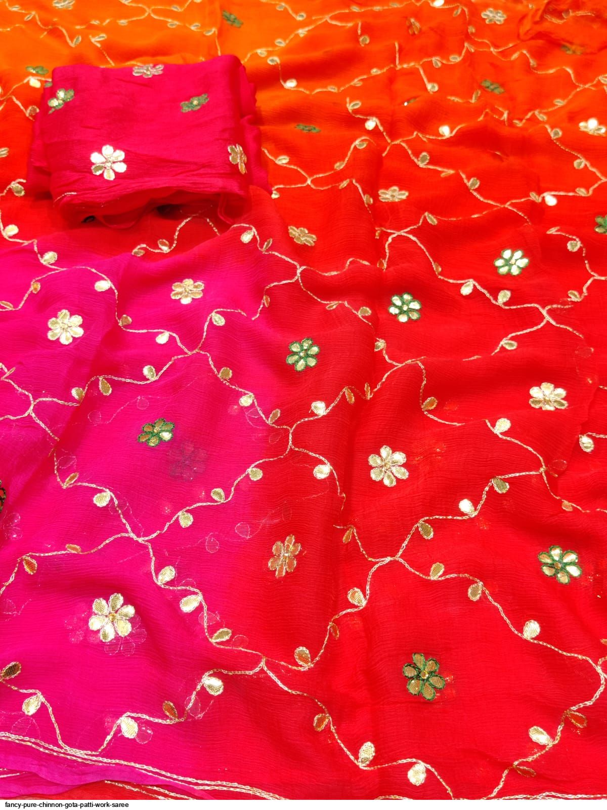 FANCY PURE CHINNON GOTA PATTI WORK SAREE