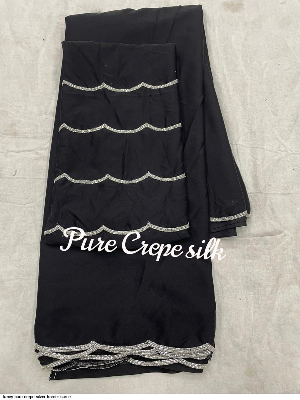 FANCY PURE CREPE SILVER BORDER SAREE