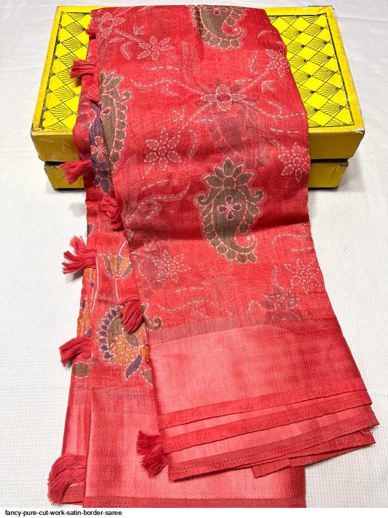FANCY PURE CUT WORK SATIN BORDER SAREE